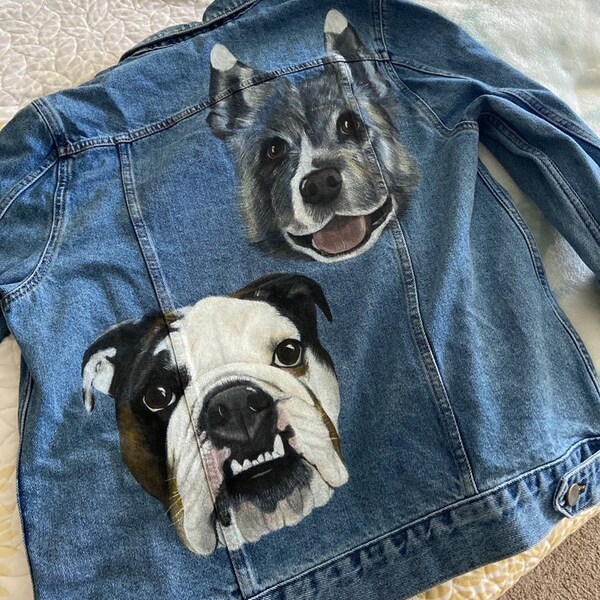Adult Custom Pet Portrait Hand Painted Denim Jacket - Full Size ...