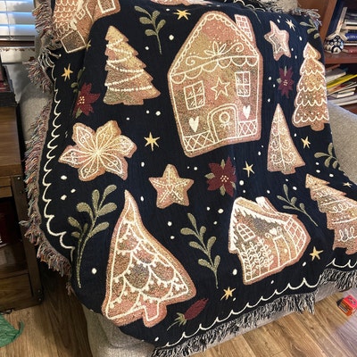 Pink Gingerbread Christmas Blanket: Personalized Woven Cotton Throw ...