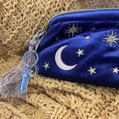 Moon and Star Opal Gemstone Keychain - Etsy