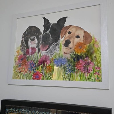 Pet Portrait Custom MULTI Pet Portrait Pet Painting Multi Dog Portrait ...