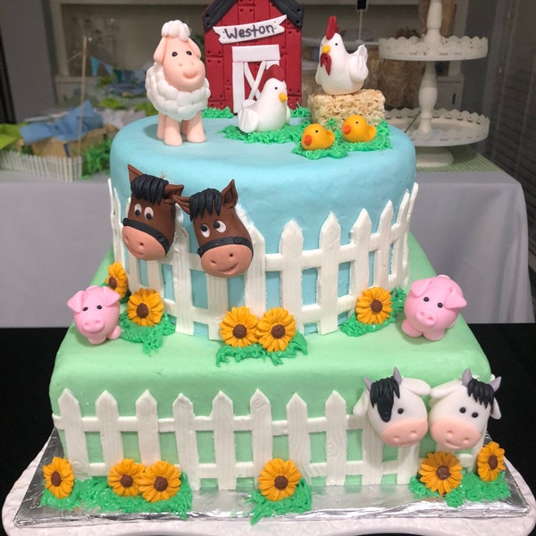 Fondant Farm Animals Cake Toppers: Handmade Barnyard Decoration - Etsy