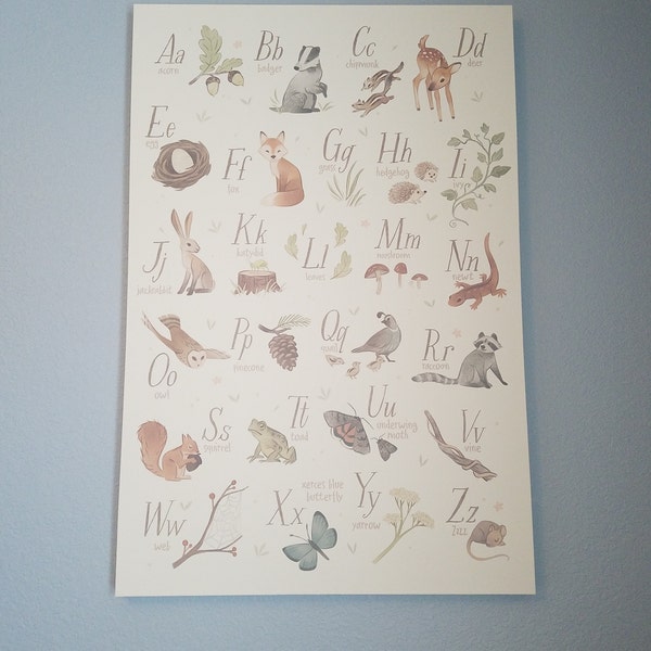 Woodland Alphabet Poster, Woodland Alphabet Print, Woodland Nursery ...