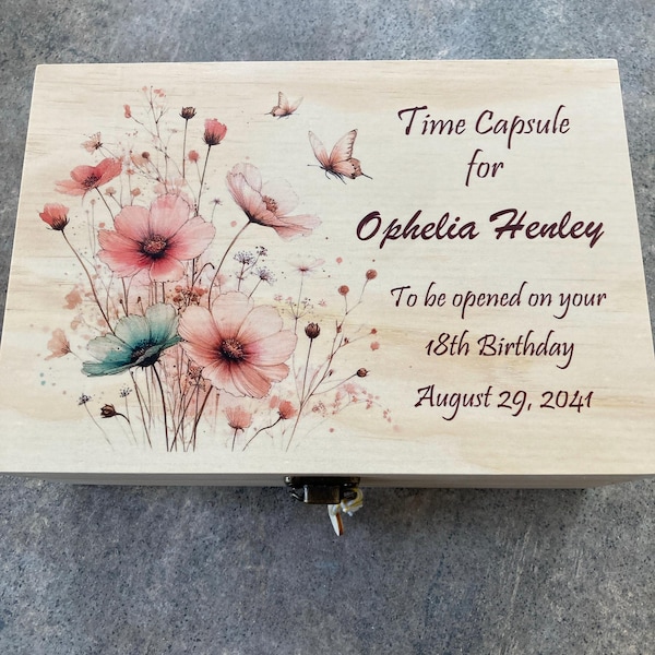 Personalized Floral Wooden Time Capsule Box: 1st Birthday Keepsake - Etsy