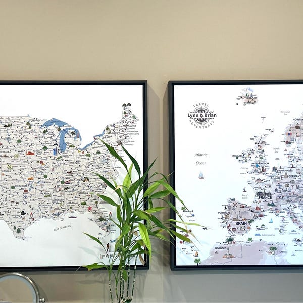 Large Detailed World Map Framed Canvas. A Personalized Travel Map ...
