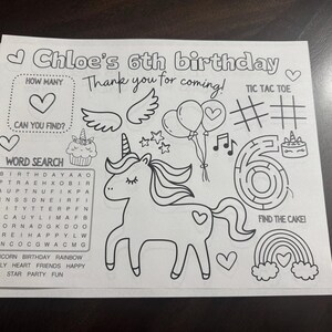Unicorn Birthday Party Activity Sheet | Unicorn Rainbow Themed Party ...