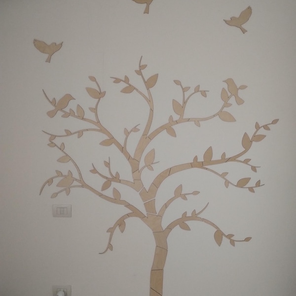 Wall Art - Wooden Tree With Birds - Nursery Decor Idea, Natural Wall ...