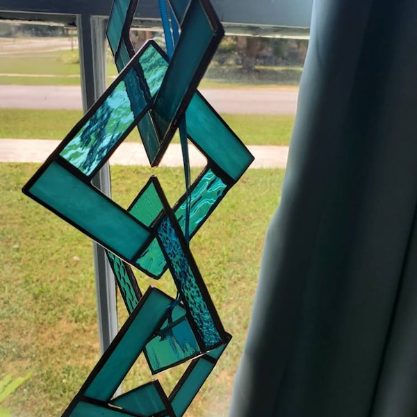Turquoise Stained Glass-stained Glass Suncatcher-stained Glass Mobile ...