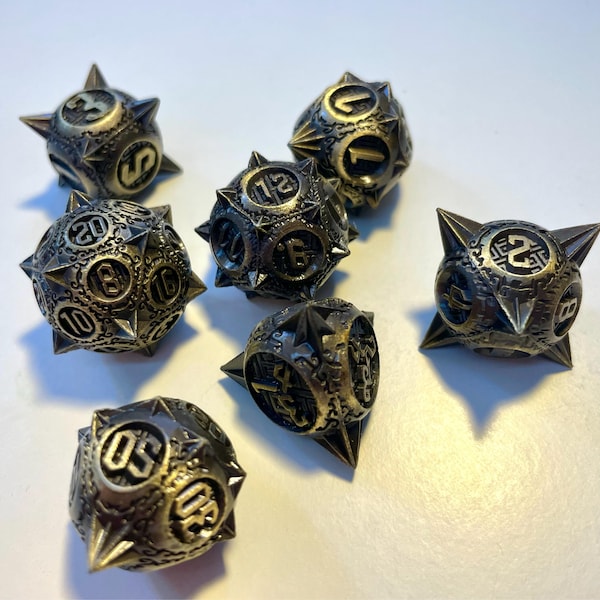 Metal Spikes D&DRPG Dice Set, Dungeon and Dragon, Polyhedral Metal Dice ...