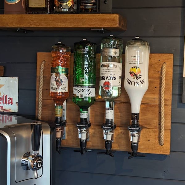 Rustic Reclaimed Wood Wall Bar: Spirits Dispenser With Rope Detail - Etsy