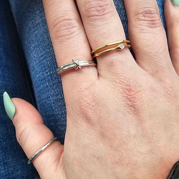 Sterling Silver Double Fidget Ring: Handmade Knot Bead Spinner Anxiety ...