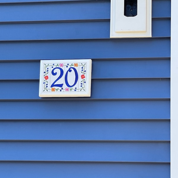 Floral House Numbers With Frame Personalized Custom Address Tiles Sign ...