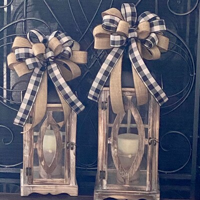 Vintage Burlap Ribbon Bow, Farmhouse Check Bows, Rustic Burlap Ribbon ...