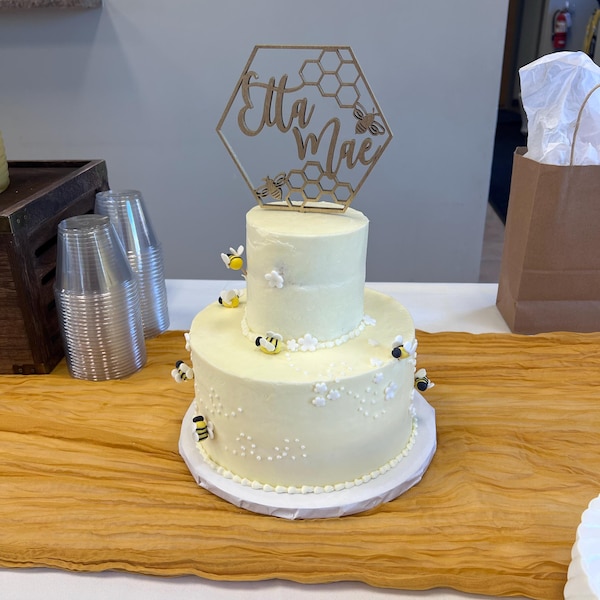 Custom Bee Cake Topper Personalized Honeycomb Cake Topper Bee Themed ...
