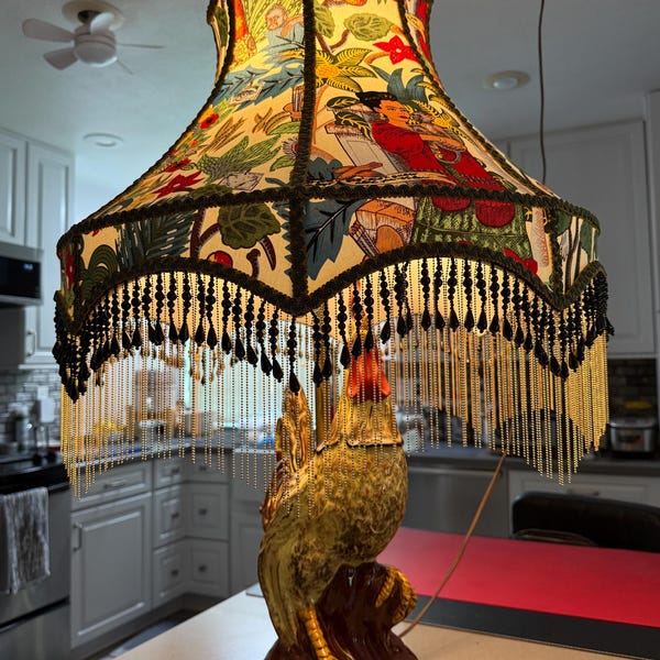 Luxury Arched Shape Lamp Shade, Velvet Fringed Lamp Cover,embroidered ...
