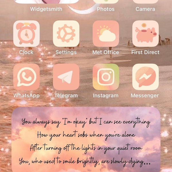 Cute Peach Orange Hand Drawn Ios & Android App Icons | Home Screen Set ...