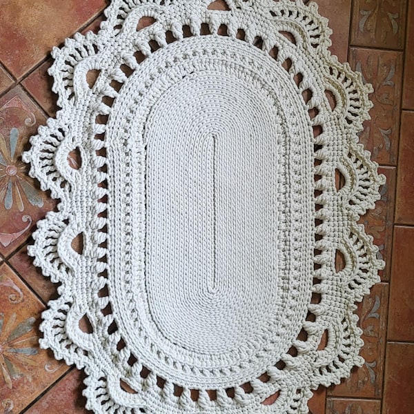 Pattern Crochet Large Oval Rug From Cord. Text Description of Each Row ...