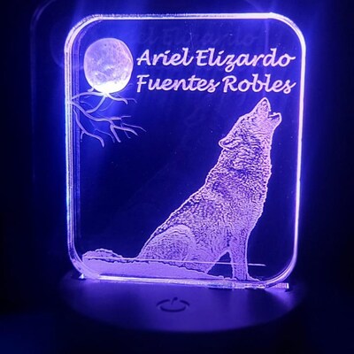 Wolf Howling at Moon Night Light Sitiing Scene 2 and 3D Carved Battery ...
