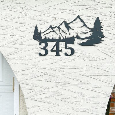 Metal Mountain House Number Sign Mountain Address Sign Modern Address ...