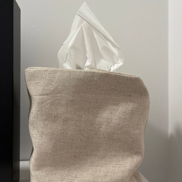Tissue Cover Box, Linen Fabric Tissue Cover With Cotton Muslin Lining ...
