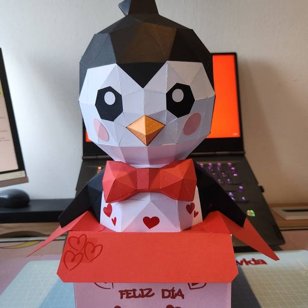Penguin Box Papercraft, Pdf Template, Paper Sculpture Penguin, Low Poly ...