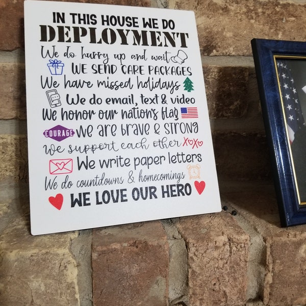 Military Family Deployment Sign, Navy Army Marines Gifts, in This House ...
