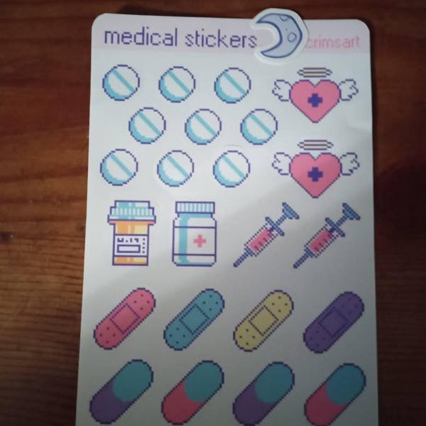 Medical Sticker Sheet | Kawaii Pastel Pink Cute Pill Bandage Syringe ...