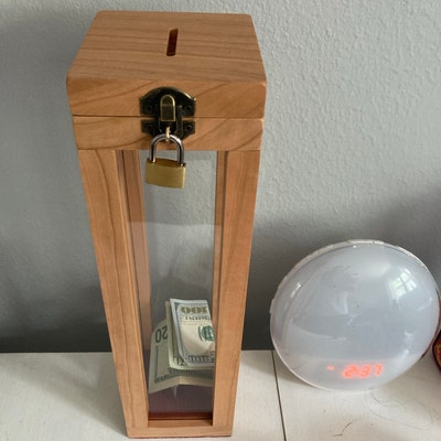 Transparent View Coin Saver Bank, Cherry Wood With Bronze Hardware ...