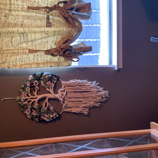 Tree of Life Macrame Wall Hanging With Flowers, Boho Wall Art, Wall ...