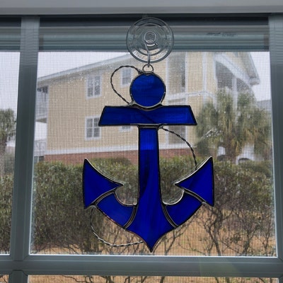 Anchor Stained Glass Suncatcher, Blue Anchor, Nautical Decor, Boater ...