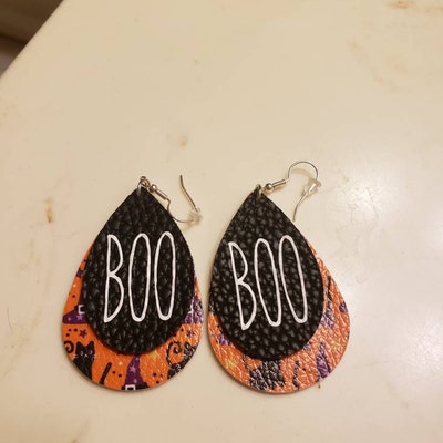 Boo Earrings, Halloween Earrings, Halloween Faux Leather Earrings ...