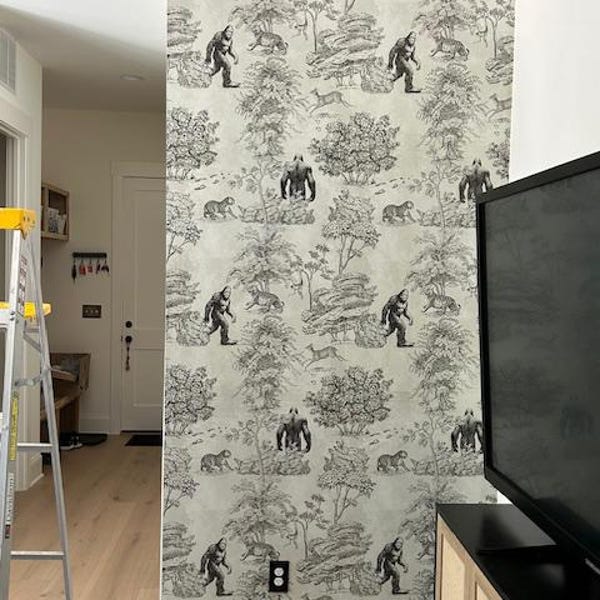 Mystical Bigfoot Toile De Jouy Wallpaper, Enchanted Forest Scenes ...