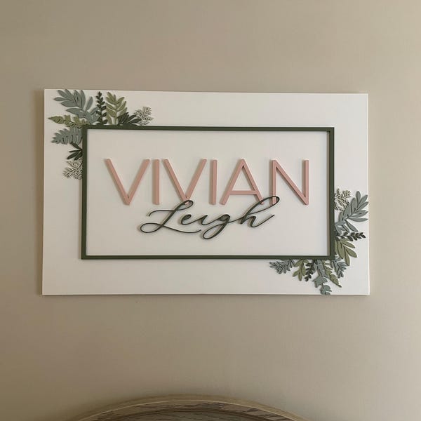Botanical Custom Wood Name Sign With Greenery| Rectangle Sign | Nursery ...