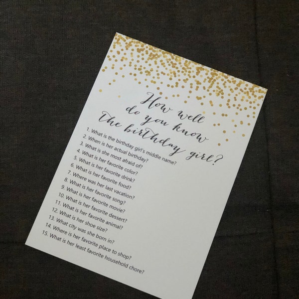 Gold Girl Birthday Party Games, Who Knows the Birthday Girl Best, How ...