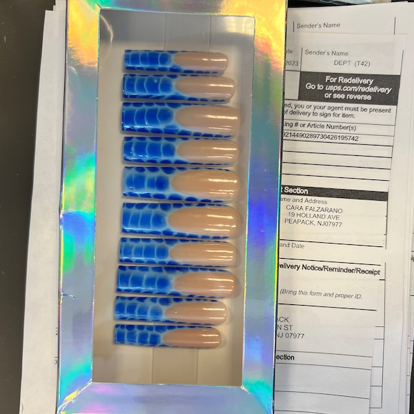 Blue Croc French Press on Nails| Press on Nails| Long Nails| French Tip ...