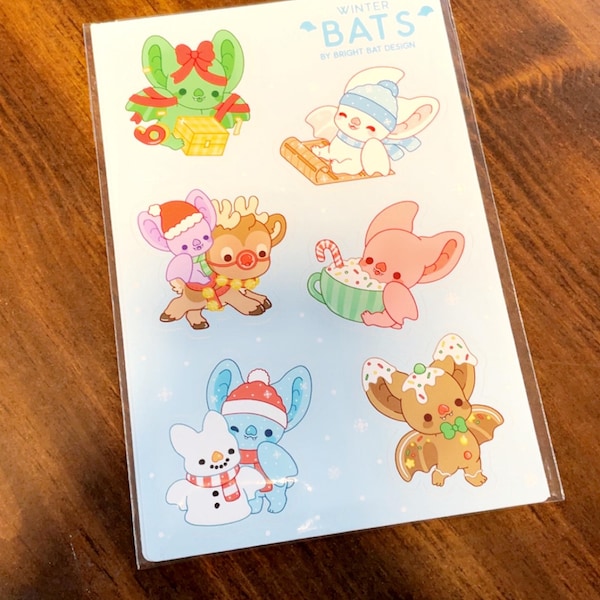 Winter Bats Sticker Sheets - 2 Pack | Kawaii Cute Stickers Kiss-cut ...