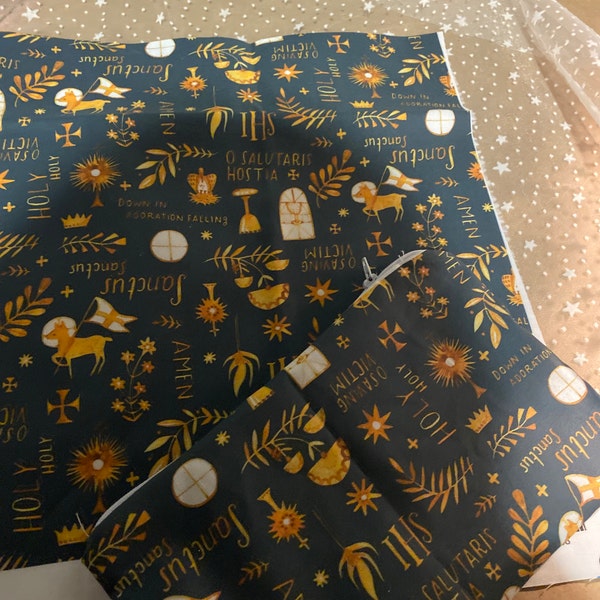 Catholic Fabric - Adoration by Abigailhalpin - Teal Gold Religious ...