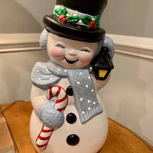 Handcrafted Vintage, Lighted Snowman, Handcrafted Snowman, Blue and ...