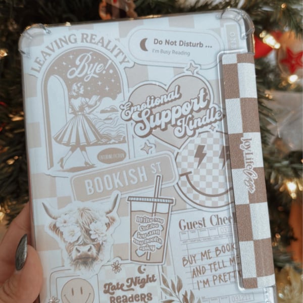 Bookish Sticker Inspired Kindle Insert - Neutral Checkered Compatible ...