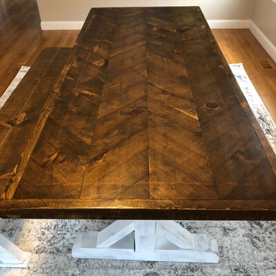 Rustic Chevron Top Table, Trestle Base Table, Dining Table local ...