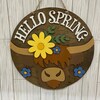 Hello Spring Highland Cow Sign, DIGITAL Download, Round Door Hanger Svg ...