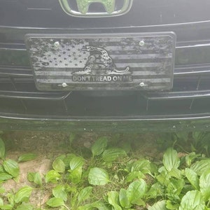 Distressed American Flag License Plate - Muted Gray Don't Tread on Me ...
