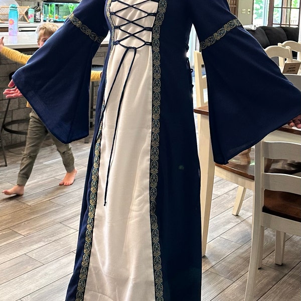 Medieval Dress Sewing Pattern, Long Bell Sleeve Maxi Dress, Damsel ...