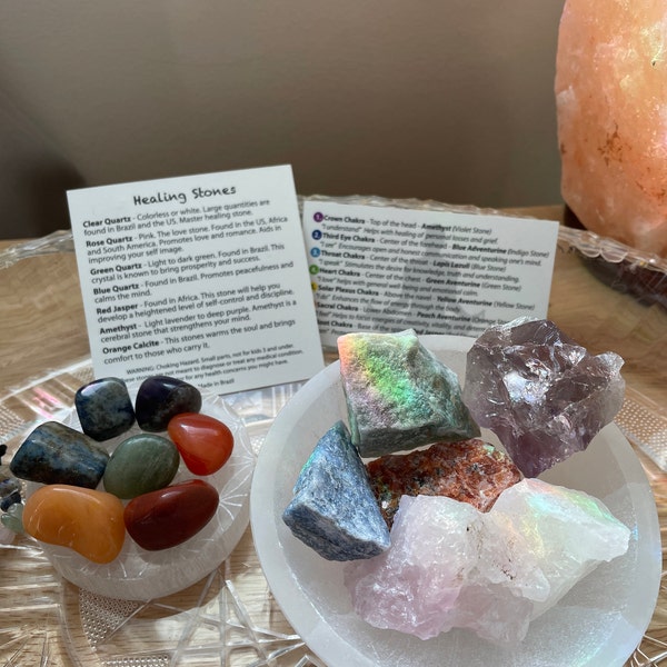 Raw Healing Crystals and Tumbled Chakra Stones - 14 Piece Chakra Kit ...
