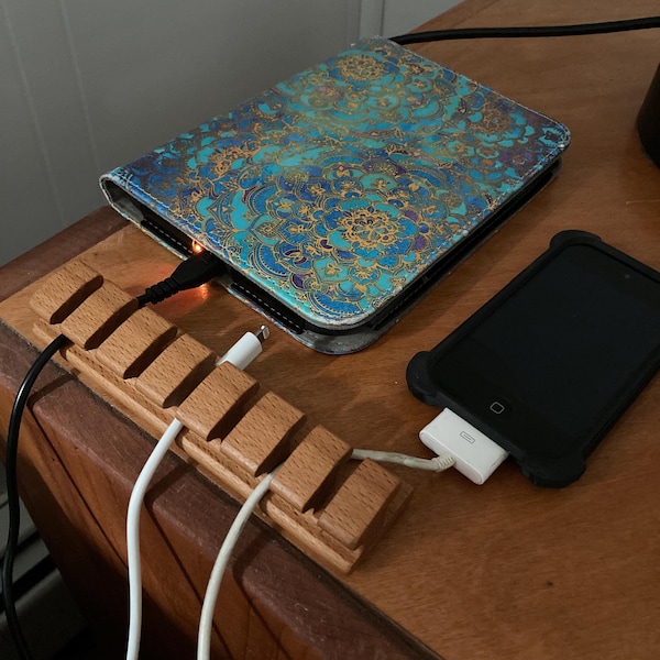 Premium Wooden Cable and Cord Organizer for Desk, Desk Cable Management ...