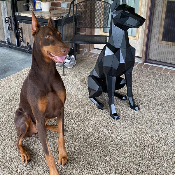 Sitting Doberman Statue - 3D Metal Art Decor - Decorative Metal ...