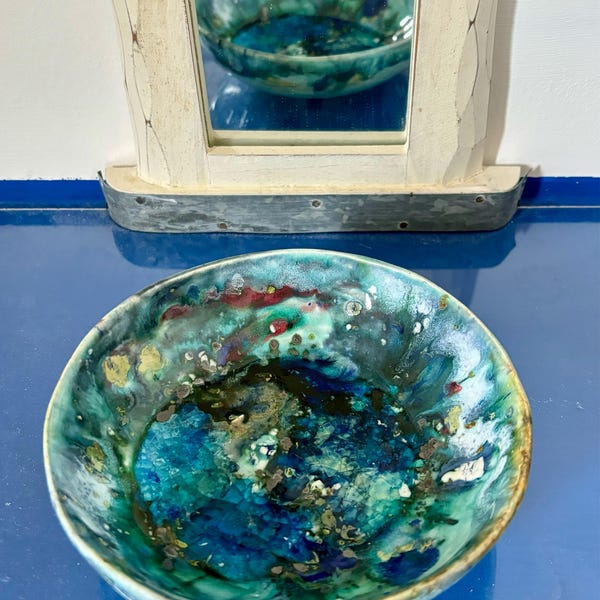 Small Wonky Wobbly Lopsided Hand Made Blue and White Ceramic Bowl With ...