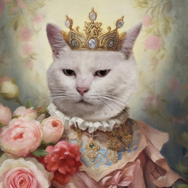 Custom Queen Pet Portrait Memorial, Regal Cat Painting, Pet Lovers Gift ...