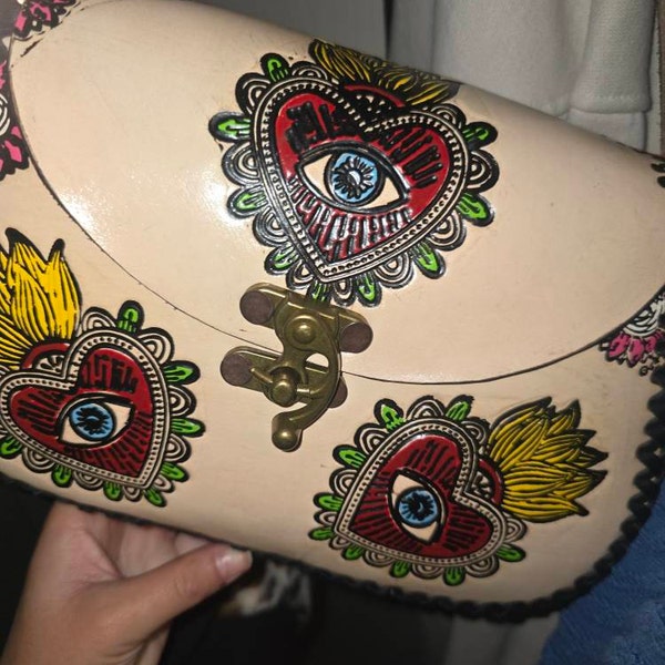 Large Leather Hand-tooled Embossed Mexican Peace Lily Floral Purse ...