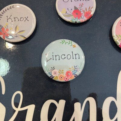 Personalized Floral Purple Name Buttons Family Tree, Nurse, Teacher ...