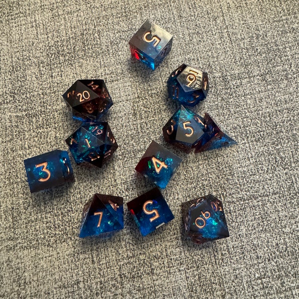 Blue Purple DND Dice Set, Resin Sharp Edge Dice Set, D&D Dice Set for ...
